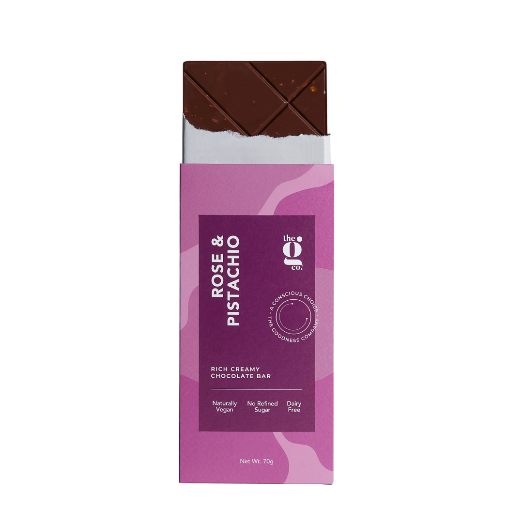 Rose & Pistachio Vegan Chocolate Bar (Box of 12) - The Goodness Company